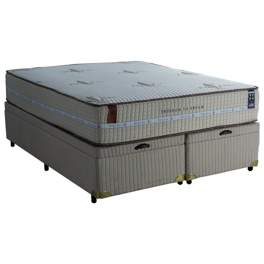 Cama Box Baú com Colchão King Size Molas Ensacadas White Horse Plush ...