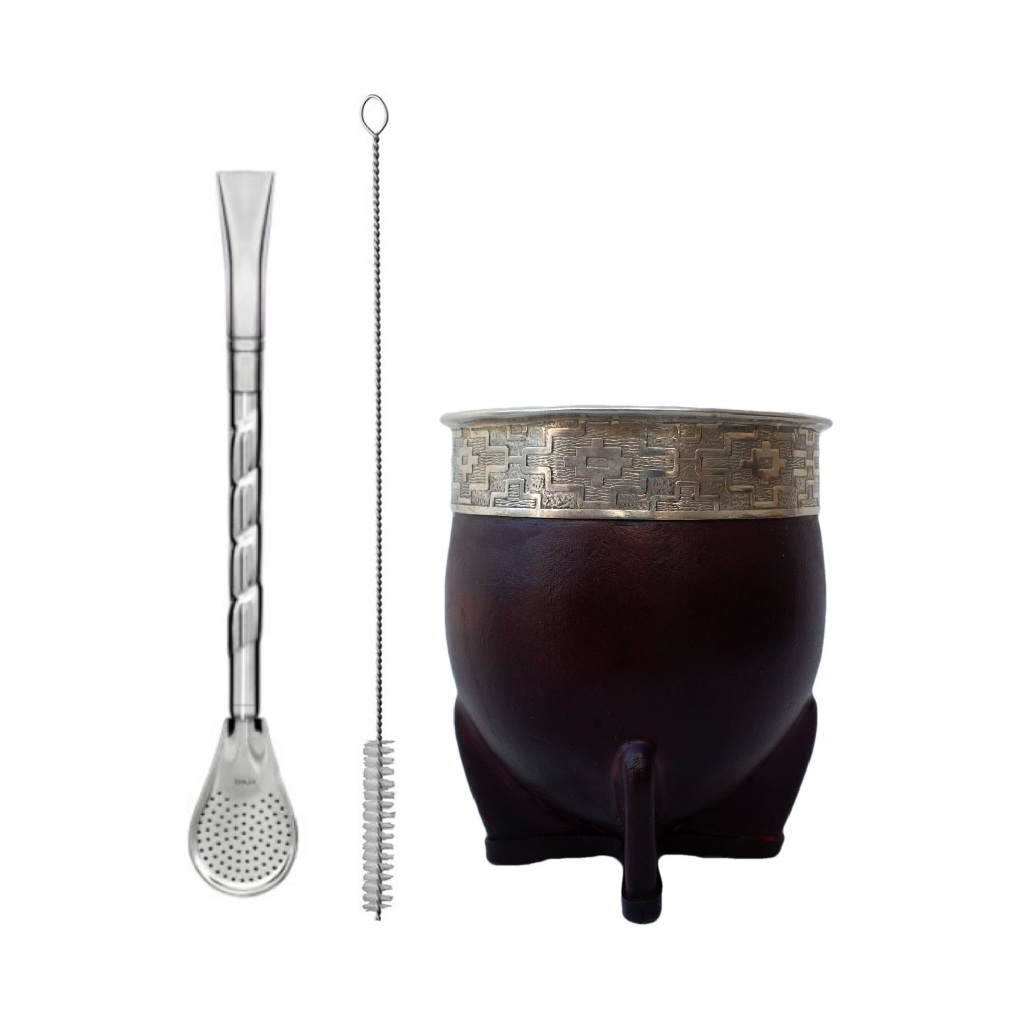 Kit Cuia Imperial porongo revestida em couro marrom e bomba inox Top ...