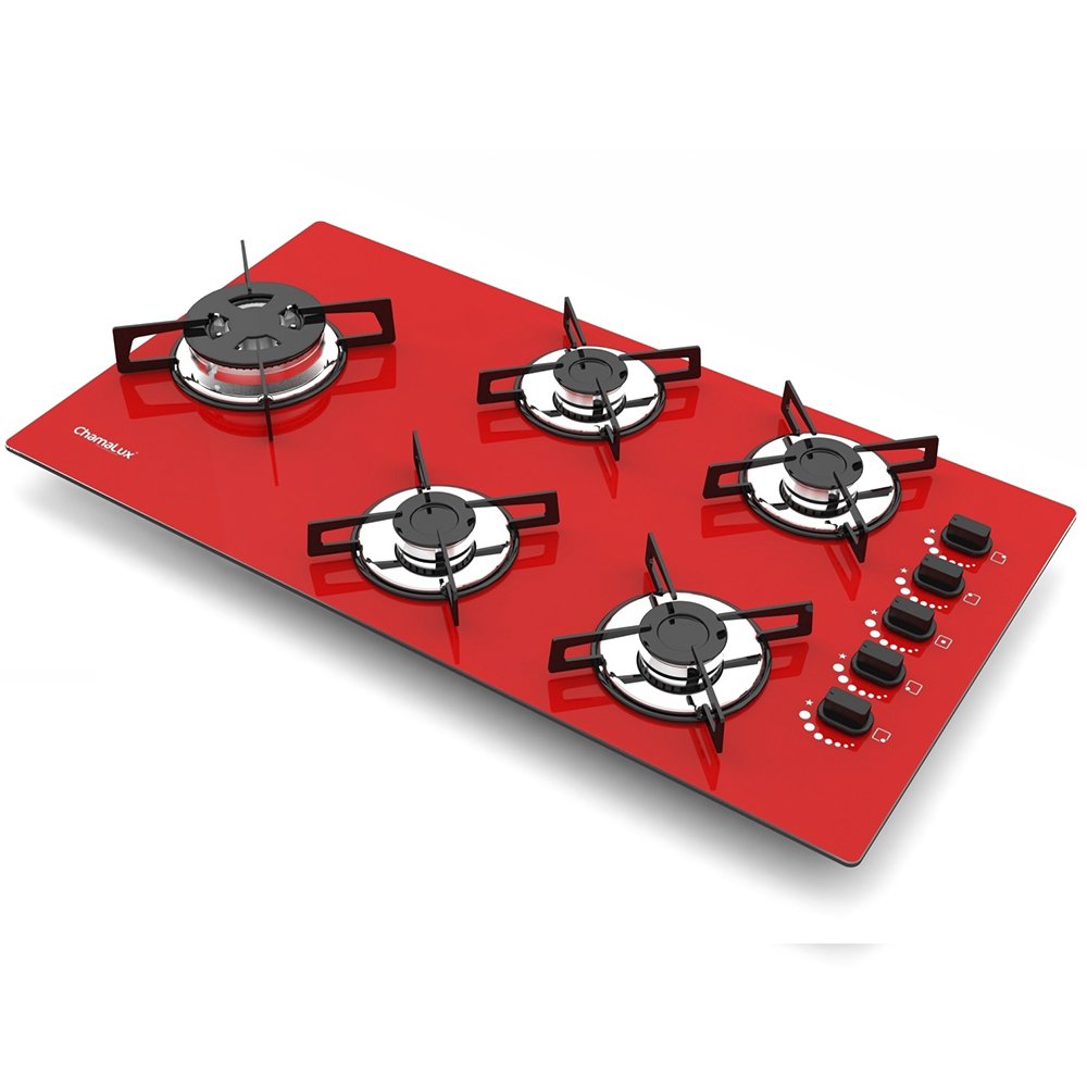 Cooktop 5 Bocas Super Chef Bivolt Vidro Temperado Vermelho Chamalux ...