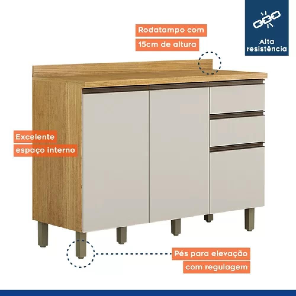 Balcão Armário Multiuso Para Cozinha 3 Portas 2 Gavetas 1 Prateleira ...