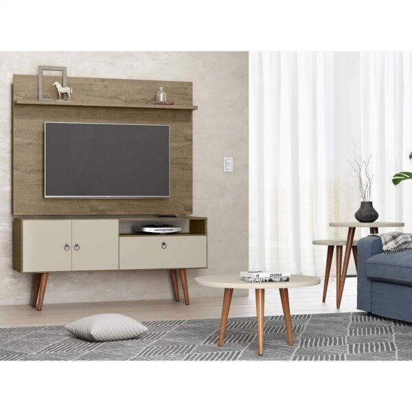 Sala de Estar Completa com Rack e Painel Topázio e Mesas Legs Patrimar ...