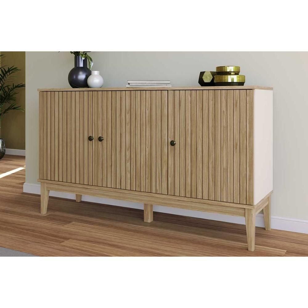 Aparador de Sala Jantar Mb 1061 C/ 3 Portas Mel/off White - Movelbento ...