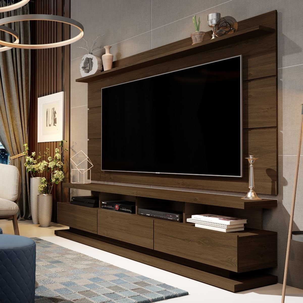 Rack com Painel para Sala Televisão até 65 Polegadas - Mod.2034:Cedro ...