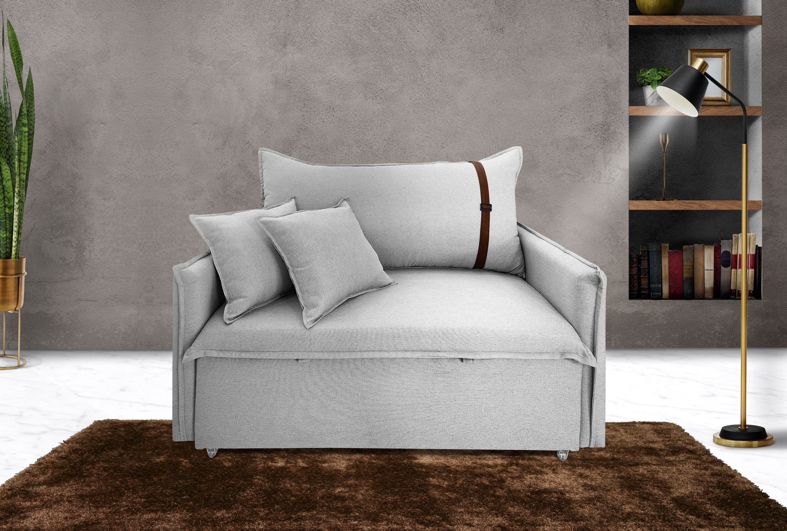 Poltrona Sofá-cama Valence Premium 100cm SoftGel D33 Linho Cinza Claro ...