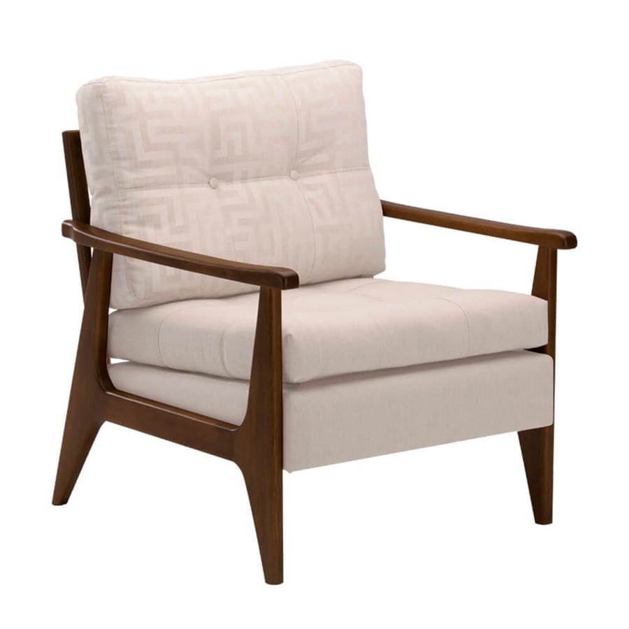 Poltrona Aura C/ Encosto Ripado OOL Linho Estampado Off-White - Bege / Riscado Nevada ...