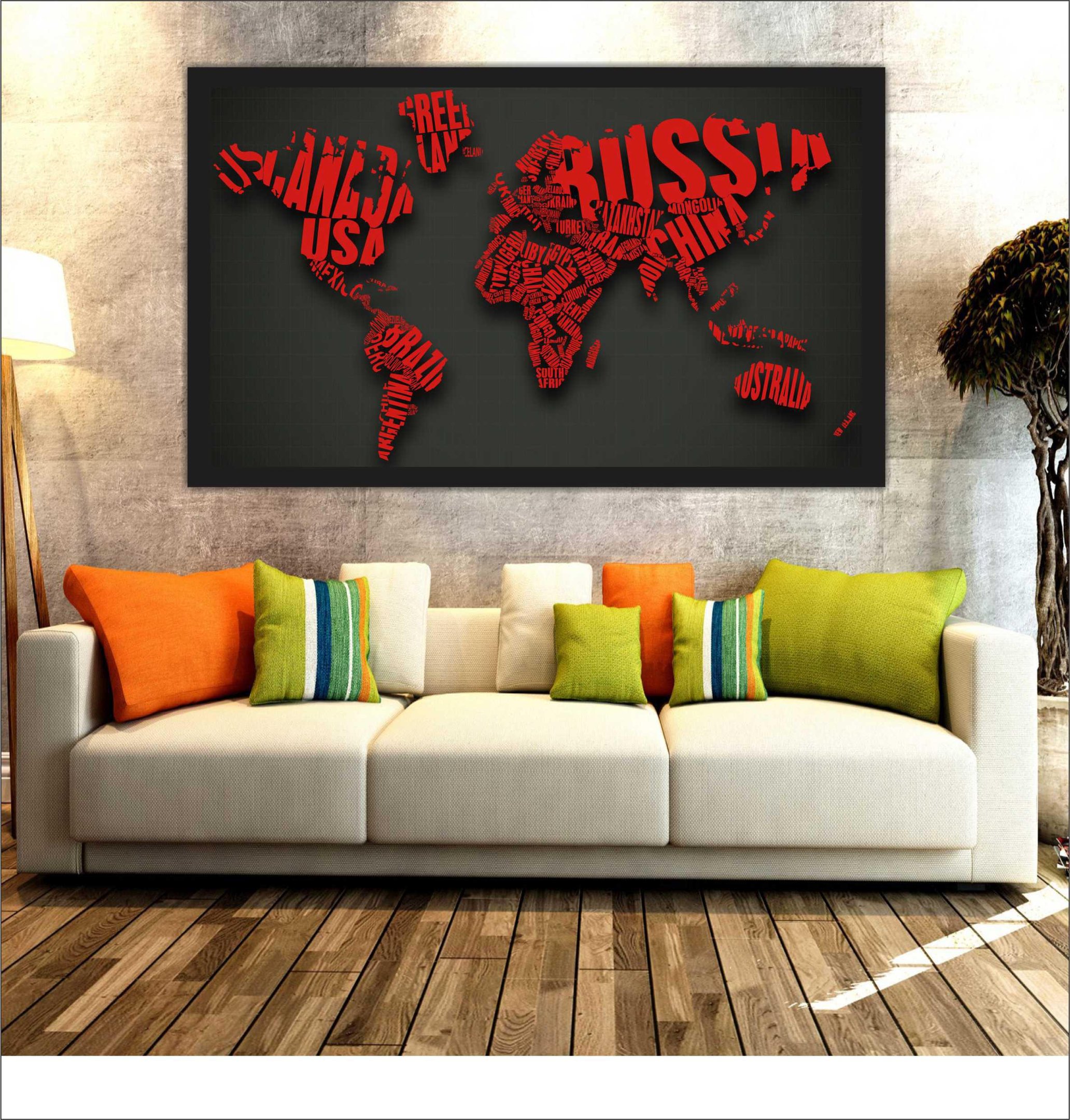 Quadro Decorativo Mapa Mundo Moderno Com Moldura M04 | MadeiraMadeira