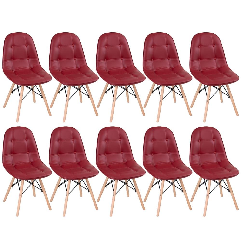 Kit 10 Cadeiras Estofadas Eames Eiffel Botonê - Base de Madeira Clara ...