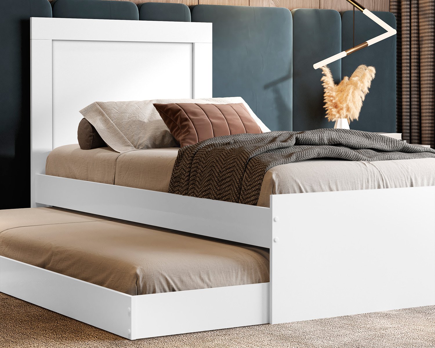 Bicama Solteiro Luara Com Colchão e Cama Auxiliar Branco | MadeiraMadeira
