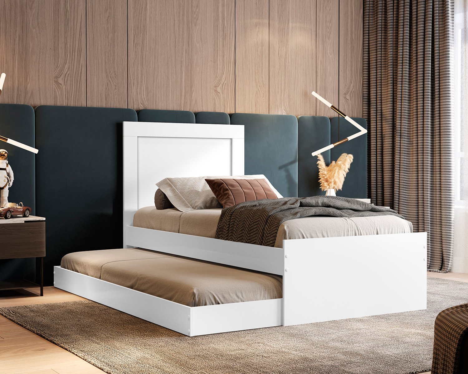 Bicama Solteiro Luara Com Colchão e Cama Auxiliar Branco | MadeiraMadeira