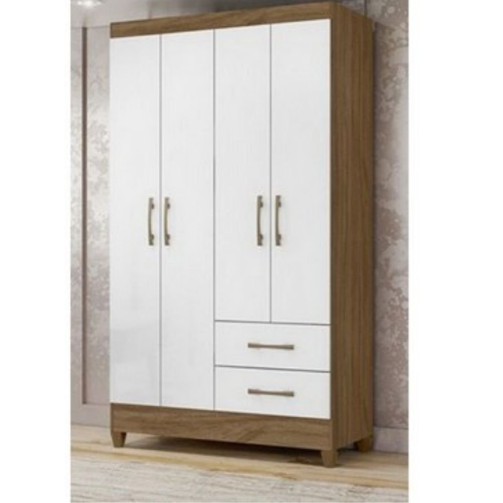 Guarda Roupa Solteiro 4 Portas 2 Gavetas Moval Chile Naturale/Branco ...
