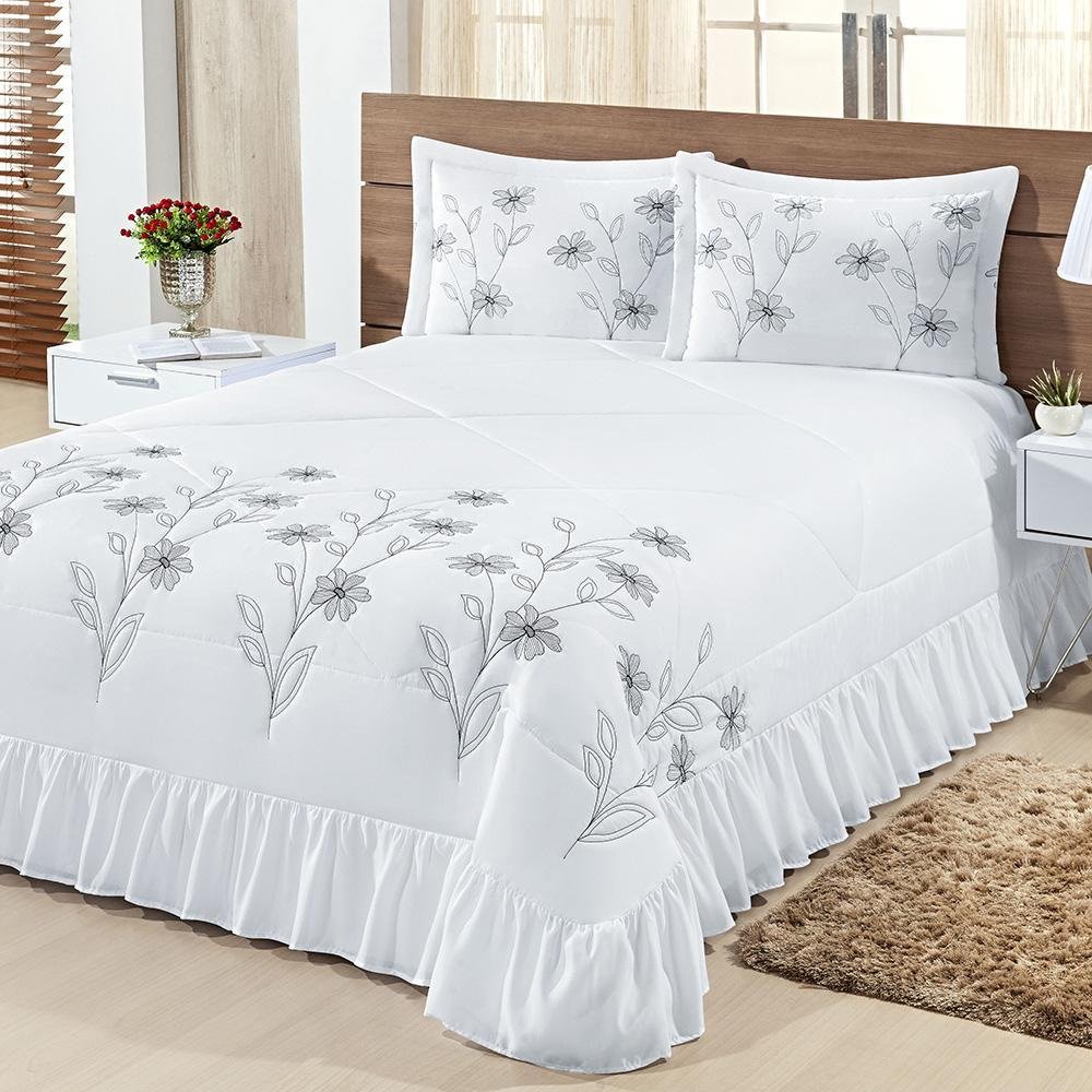 Kit Cobre Leito Casal Queen Lírio 03 Peças - Branco | MadeiraMadeira