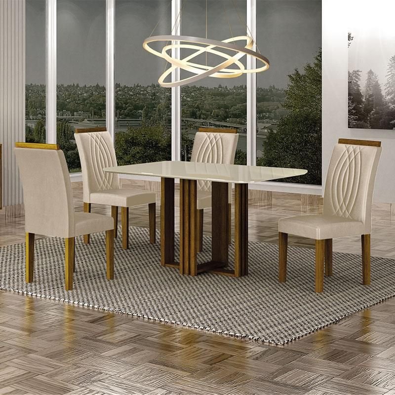 Mesa de Jantar Jade 120x80 Freijó Off White com 4 Cadeiras Doha Mdf Freijó Joli Palha – Leifer ...