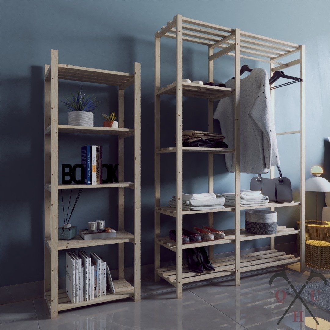 Estante Vertical Pinus com Arara Cabideiro Funcional Technox | MadeiraMadeira