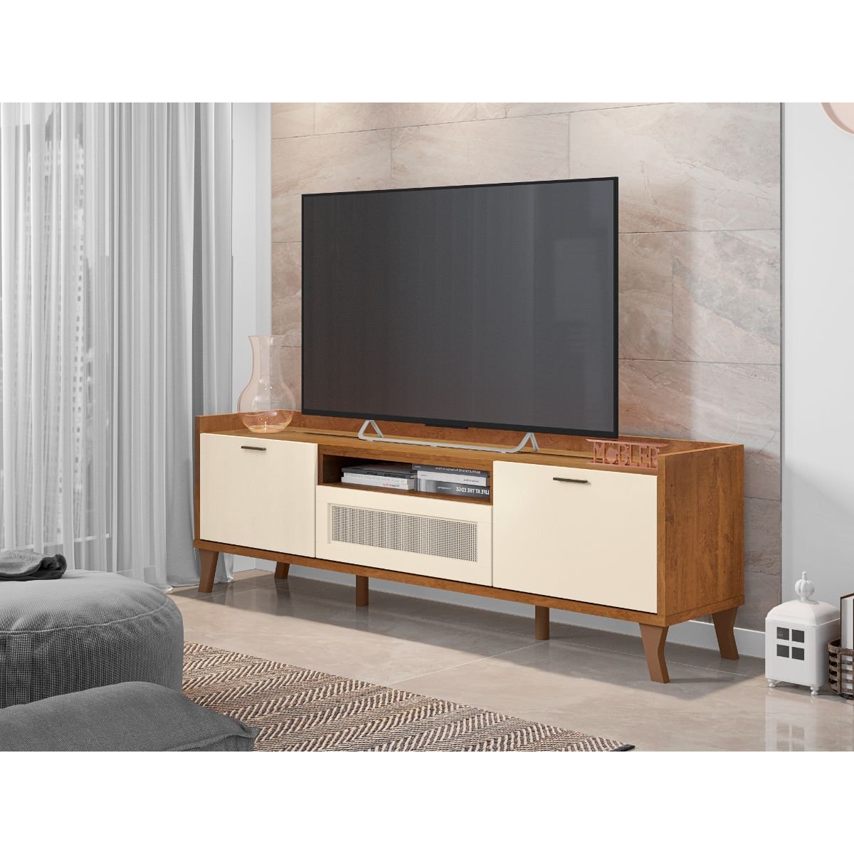 Bancada Painel Para Tv Até 75” Dubai 1.8 Nature Off White | MadeiraMadeira