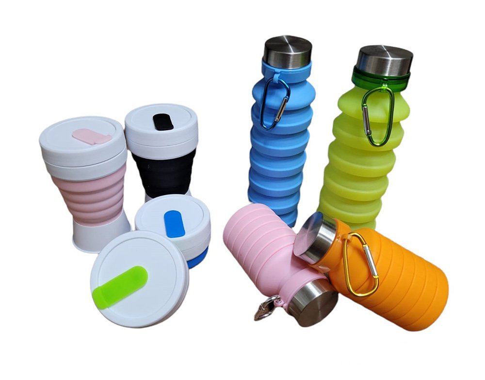 Garrafa 550ml e Copo C/ Tampa 450ml Silicone Retrátil AMG | MadeiraMadeira