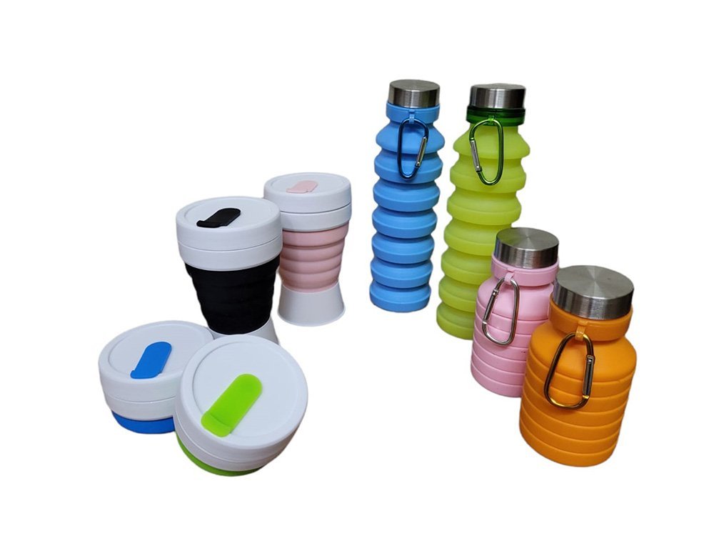 Garrafa 550ml e Copo C/ Tampa 450ml Silicone Retrátil AMG | MadeiraMadeira