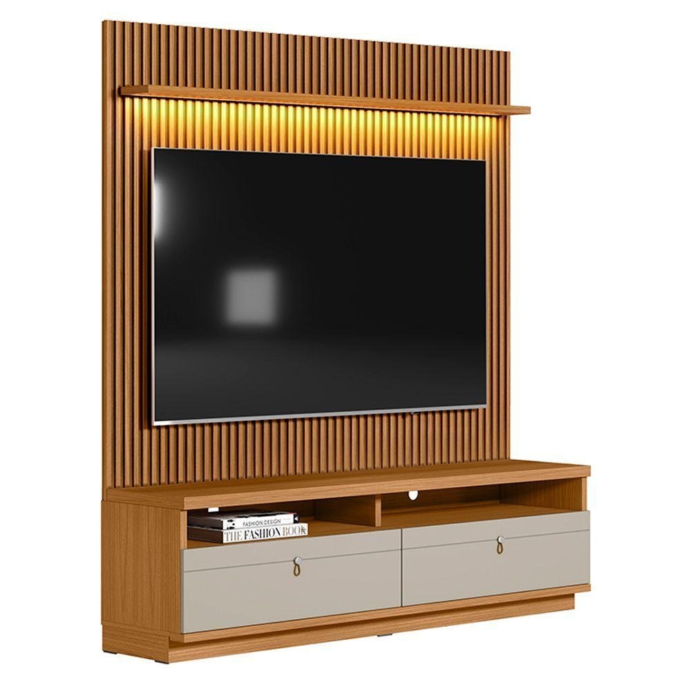 Painel para Tv até 75 Polegadas Ripado Betina com Rack Nature e Off ...