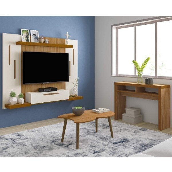 Sala de Estar com Painel para TV até 50 Polegadas Mesa de Centro Moon e Aparador 2 Nichos Vegas ...