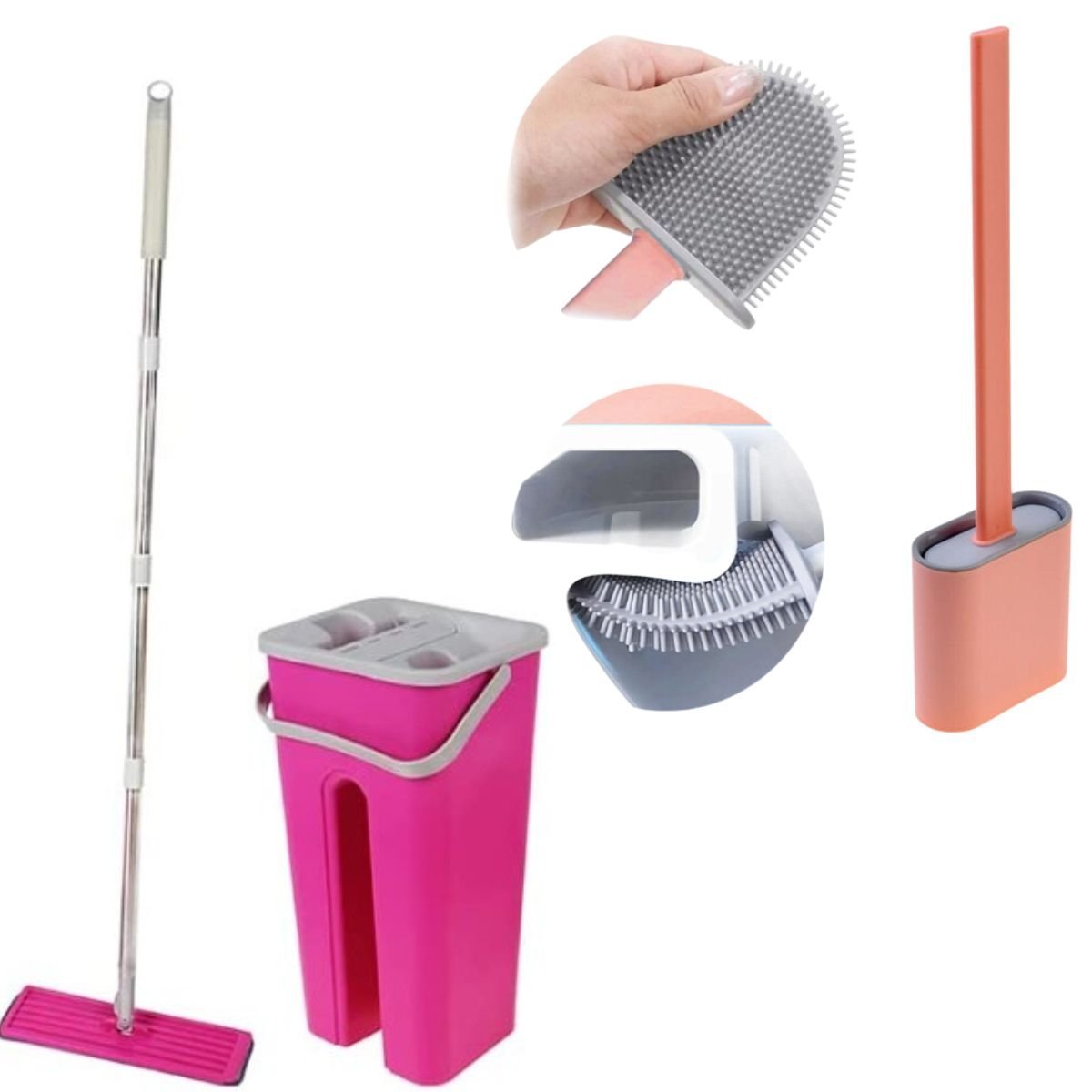 Mop Flat Balde Refis com Cabo Extensível Inox Escova para Banheiro ...