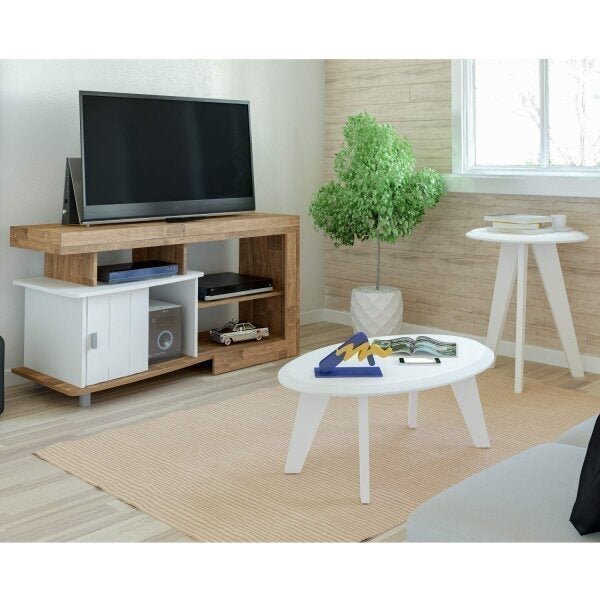 Sala de Estar com Rack Royal Mesa de Centro e Mesa Lateral Ellis Artely ...