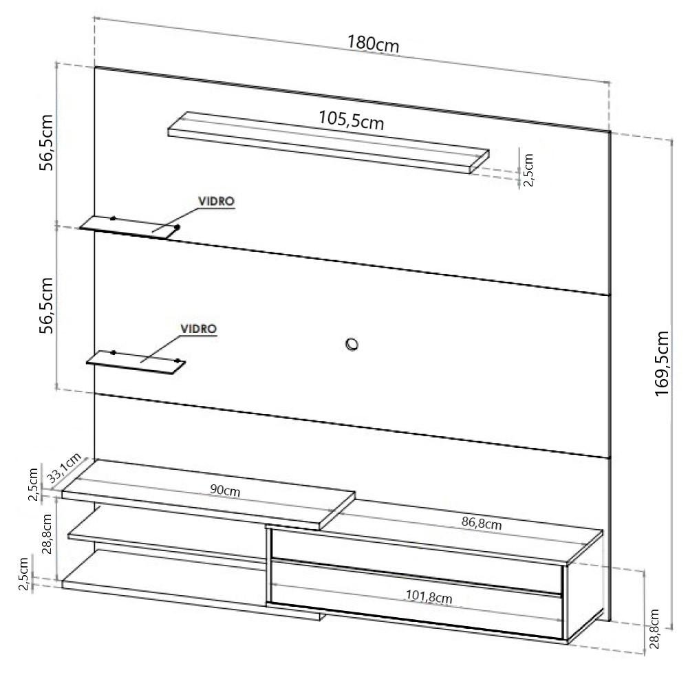 Painel Suspenso Para TV Até 70 Polegadas Magnum MDF 2 Nichos 3 ...