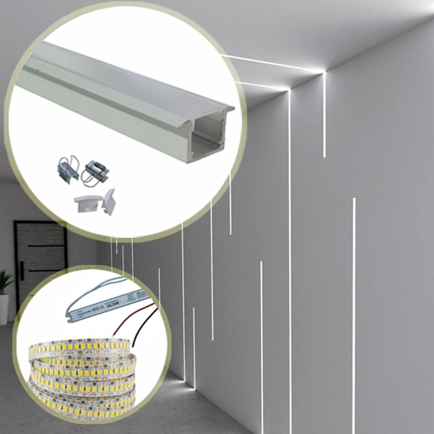 Kit Completo Perfil de Led Embutir Anodizado (Prata) 1 Metro ...