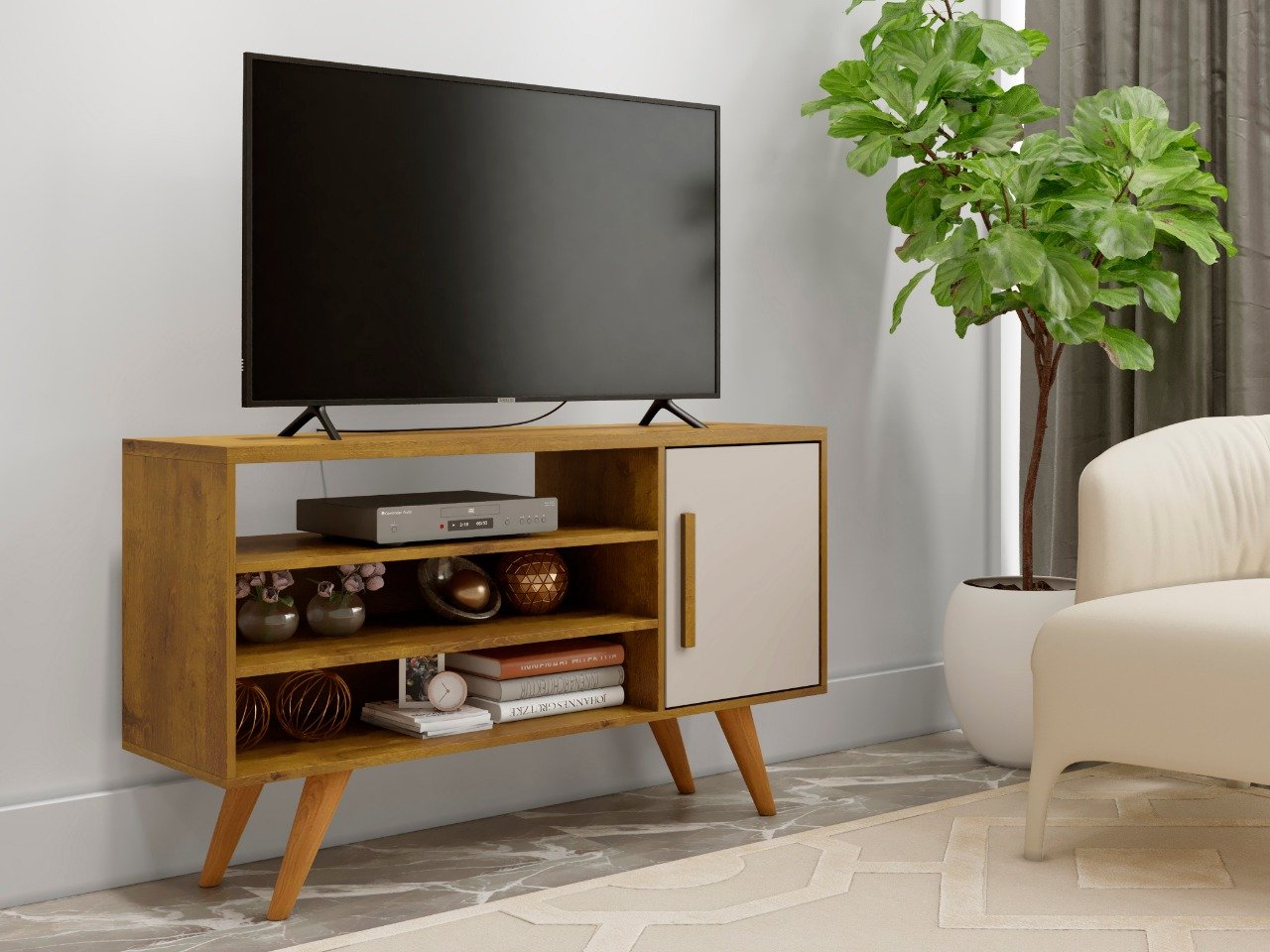 Rack Requinte Para Tv Até 55 Polegadas - Rovere/off White | MadeiraMadeira