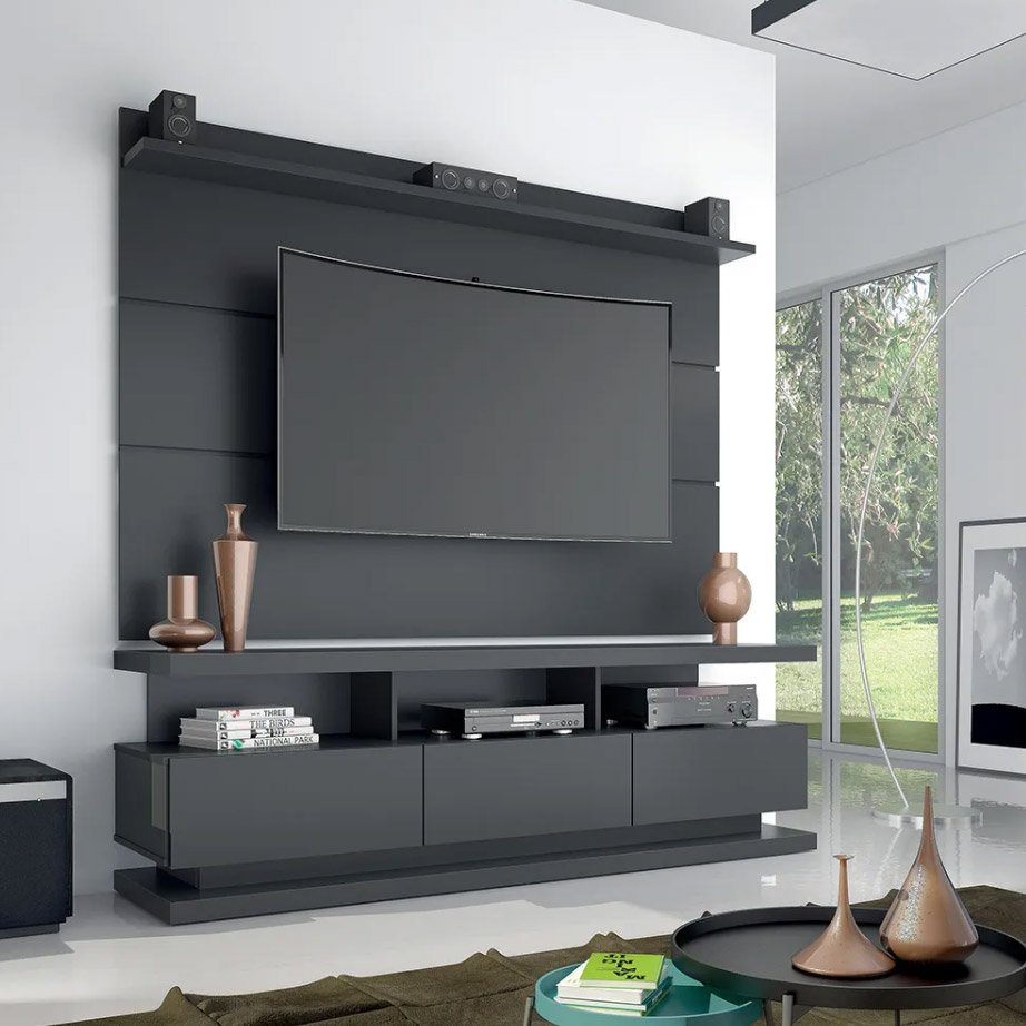 Rack com Painel para Tvs Até 70 Polegadas Vivare - Germai Móveis - Preto | MadeiraMadeira