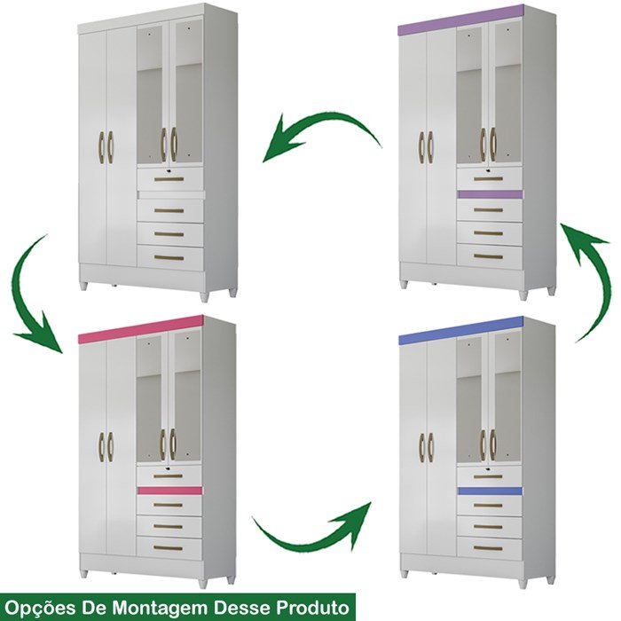 Guarda Roupa Solteiro 4 Portas Com Espelho 8704 Branco Flex Moval ...