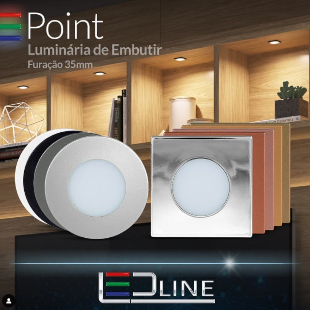 2 LUMINARIAS DE EMBUTIR 35MM QUADRADA LUZ FRIA PRETO LED LINE ...