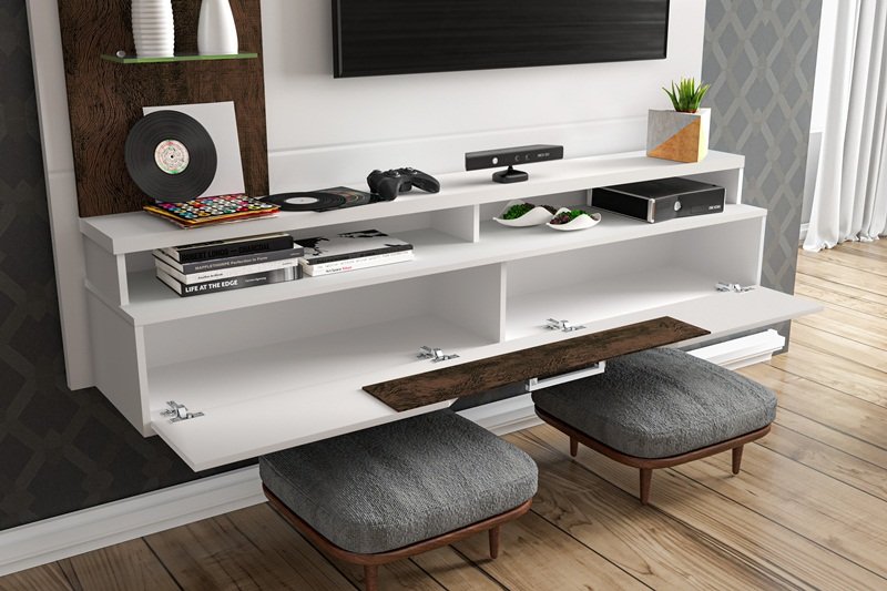 Painel Para tv Até 60 Polegadas Com Nichos Led Prateleiras de vidro Zeus Carmolar | MadeiraMadeira