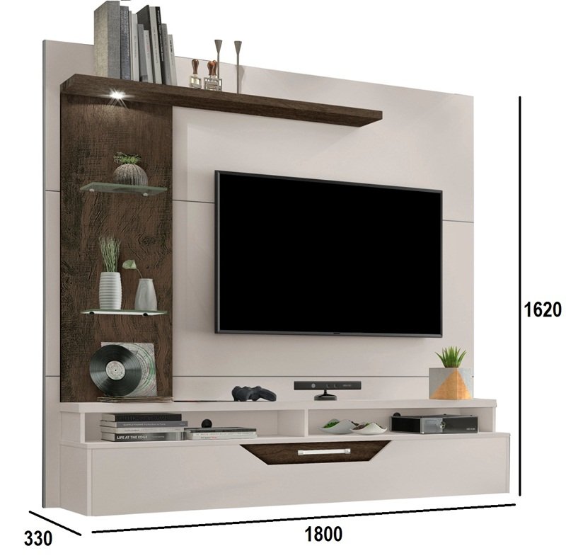 Painel Para tv Até 60 Polegadas Com Nichos Led Prateleiras de vidro Zeus Carmolar | MadeiraMadeira