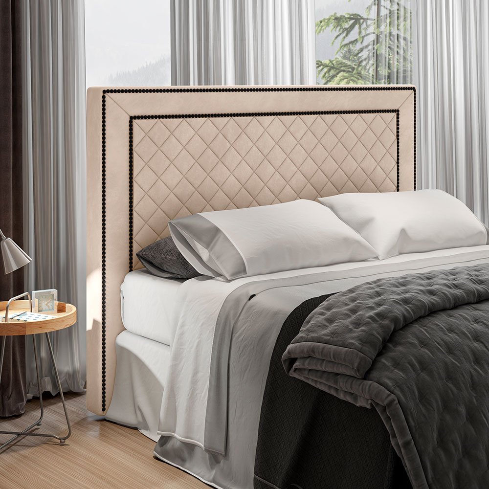 Cabeceira Cama Box Casal Queen Size Ariza 160cm Veludo Bege - Desk ...