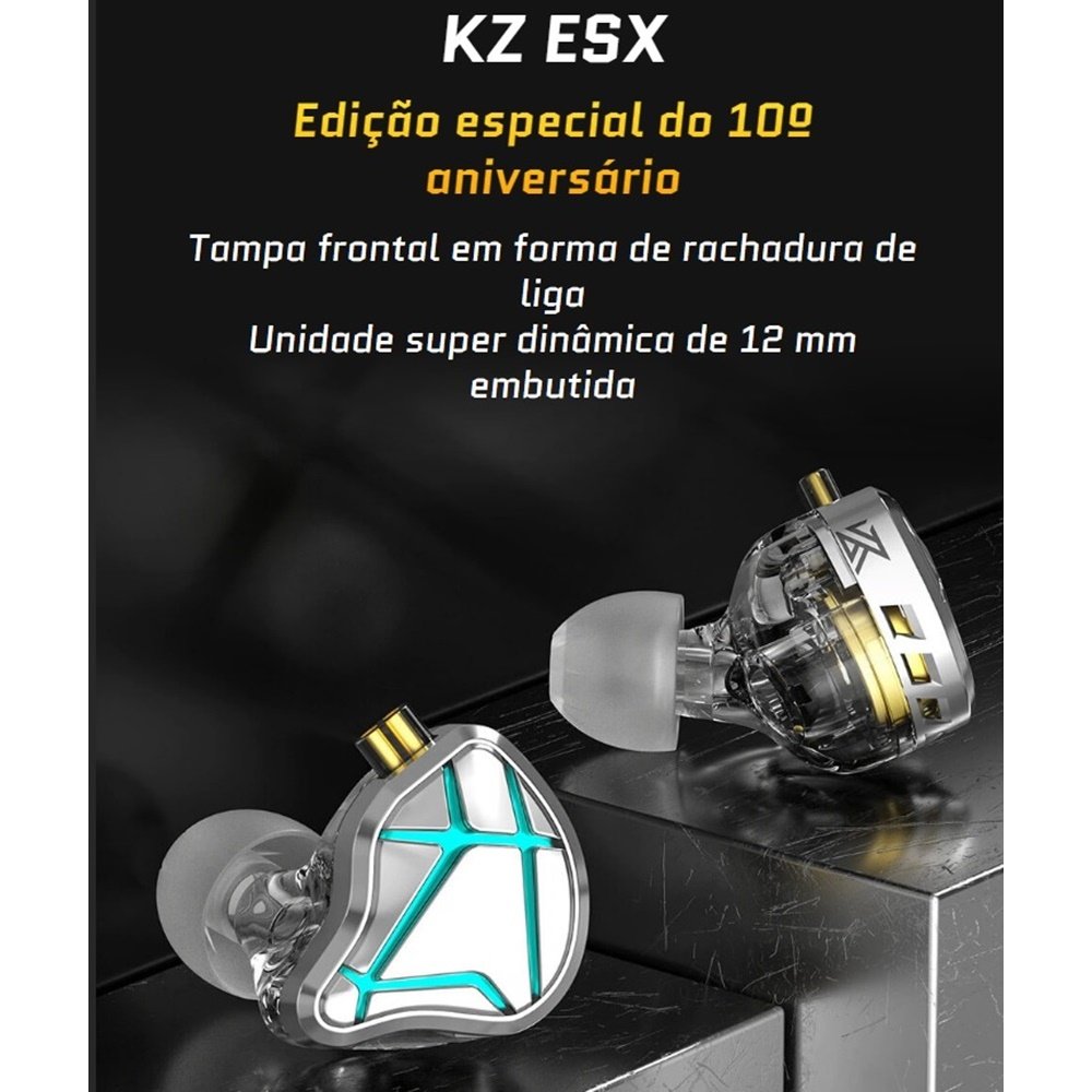 Fone de Ouvido KZ ESX Sem Microfone - Driver Dinâmico 12mm | MadeiraMadeira