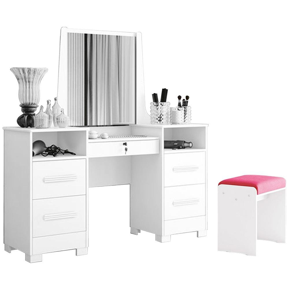 Penteadeira Com Espelho E Banqueta Em MDF Branco Fênix | MadeiraMadeira