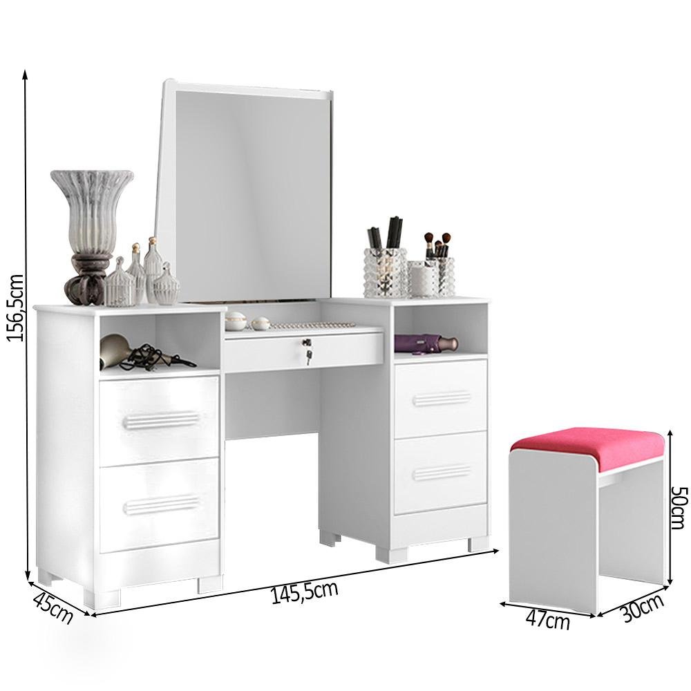 Penteadeira Com Espelho E Banqueta Em MDF Branco Fênix | MadeiraMadeira