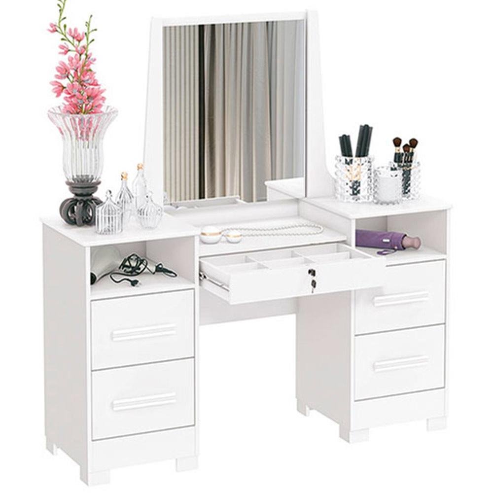 Penteadeira Com Espelho E Banqueta Em MDF Branco Fênix | MadeiraMadeira