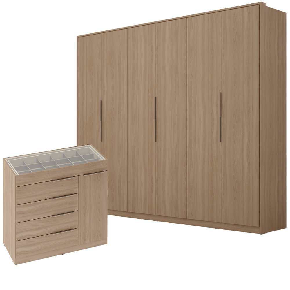 Guarda Roupa Casal 6 Portas Atrice e Cômoda Lume 5 Gavetas Avena Touch ...