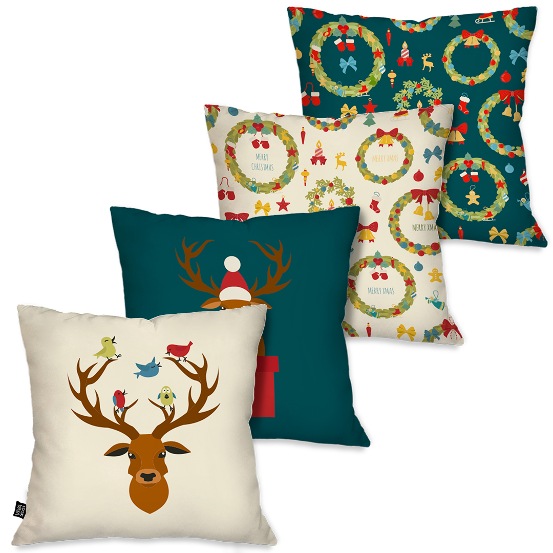 Kit com 4 Capas para Almofadas Decorativas Natalinas Enfeites de Natal ...
