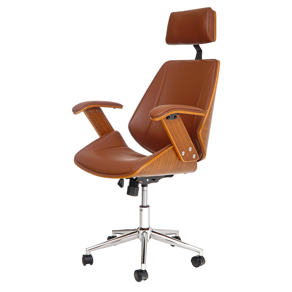 Cadeira de Escritório Office Lisboa PU Marrom Base Giratória Cromada ...