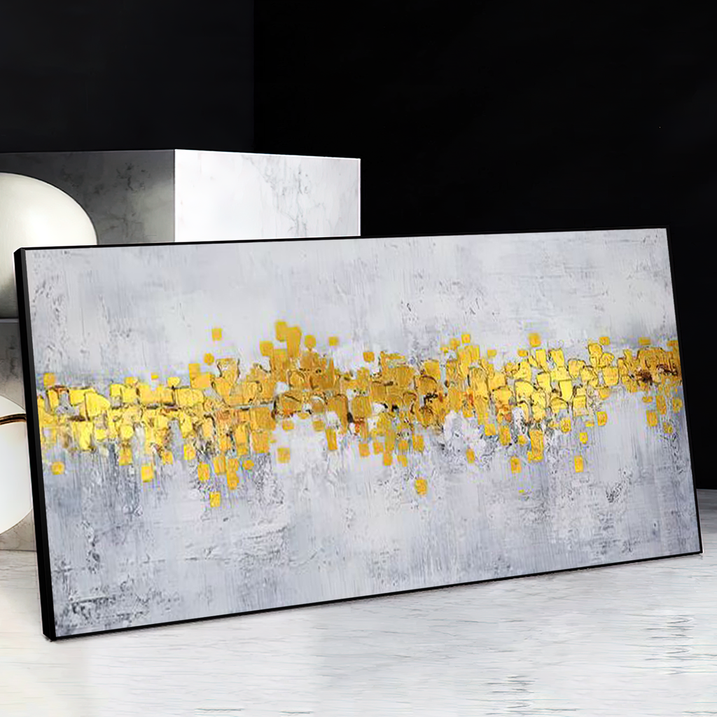 Quadro Abstrato Cinza Com Dourado:140x70 cm/BORDA INFINITA | MadeiraMadeira