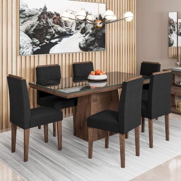 Conjunto Mesa Melissa 6 Cadeiras New Ceval | MadeiraMadeira