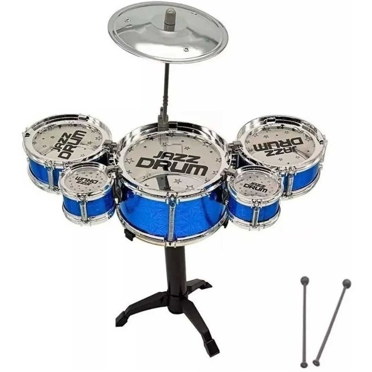 Mini bateria musical infantil 45cm 5 tambores plástico Azul ...