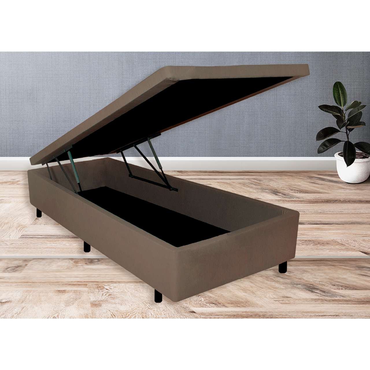 Cama para Box com Baú Blindada Corino Linho Bege 69x188 | MadeiraMadeira