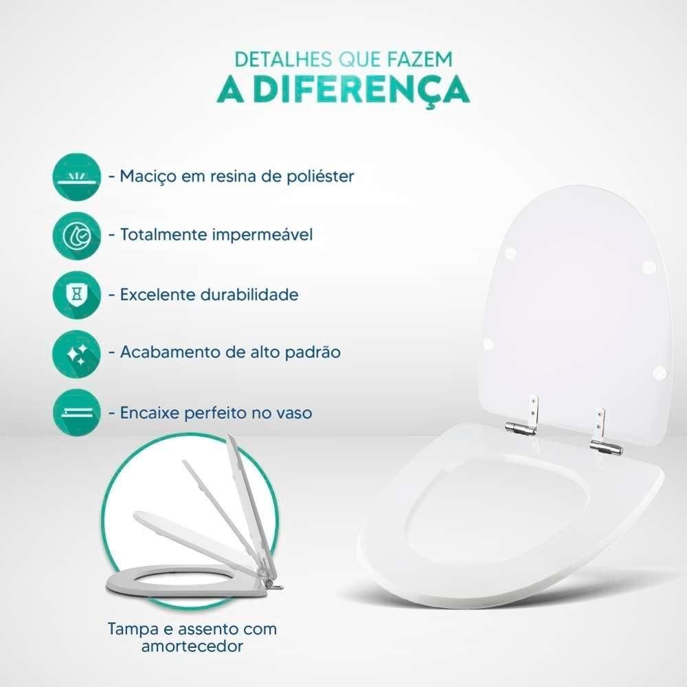 Assento Sanitario Poliester com Amortecedor Aloha Cinza Prata para Vaso ...