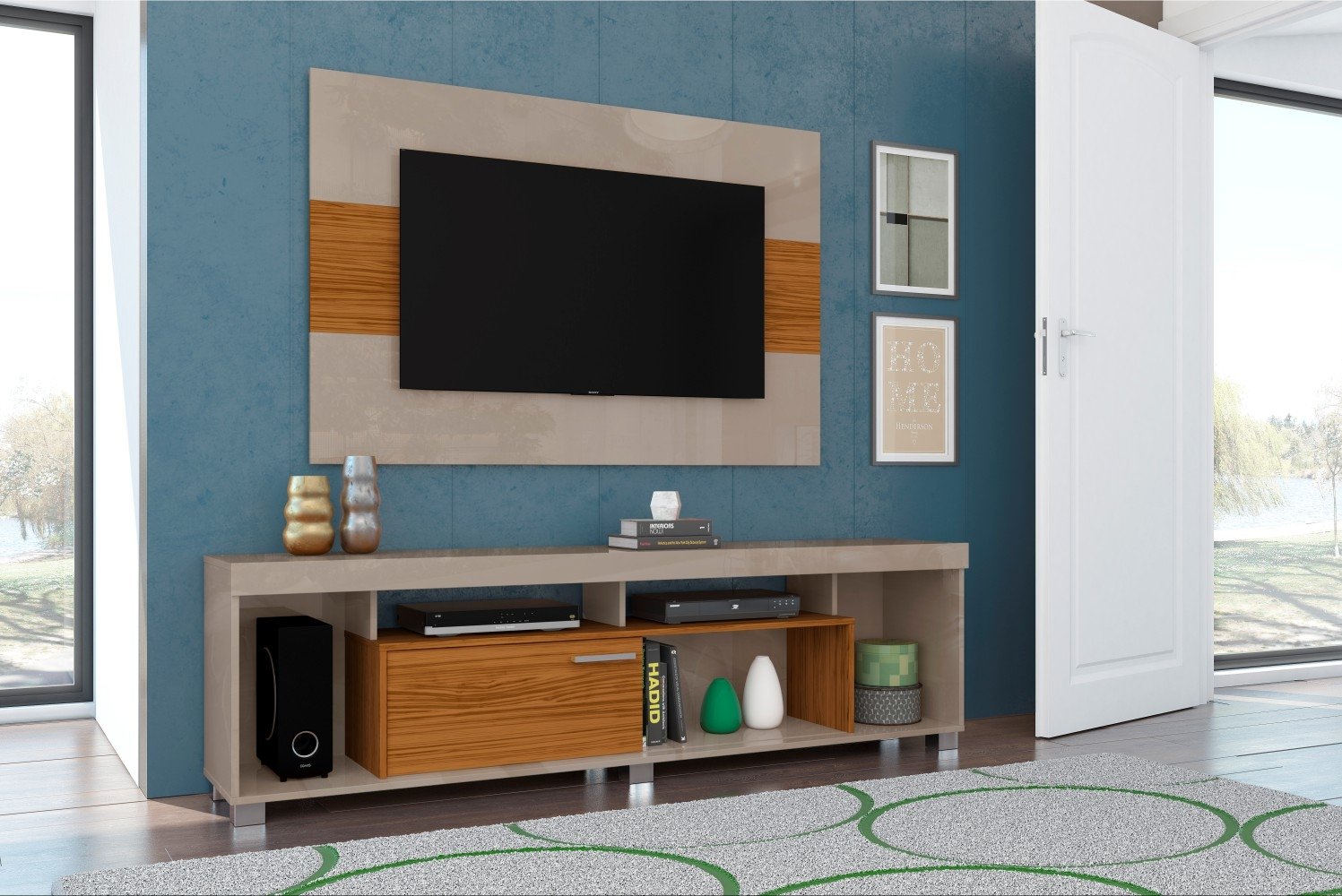 Rack com Painel para TV com Nichos Regan Fendi Naturale | MadeiraMadeira