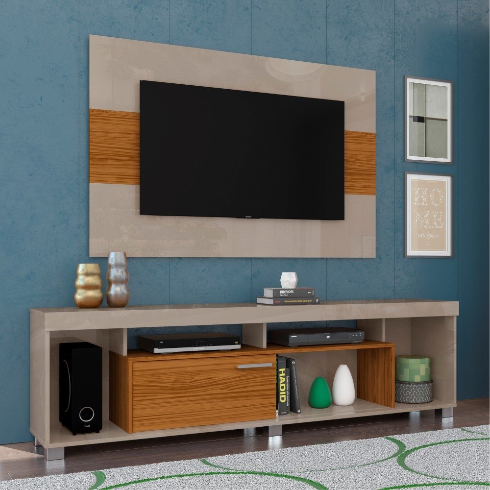 Rack com Painel para TV com Nichos Regan Fendi Naturale | MadeiraMadeira