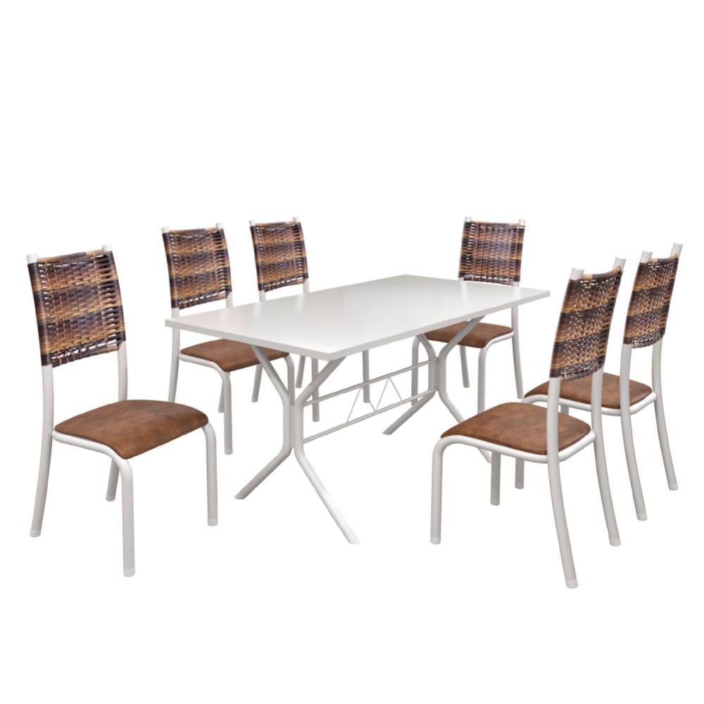 Conjunto De Mesa Lisboa Com 6 Cadeiras 1,40m Madmelos Off White | MadeiraMadeira