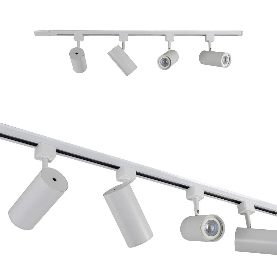 Trilho Eletrificado 1m + 4 Spot Branco + 4 LED Branco Quente Par20 ...