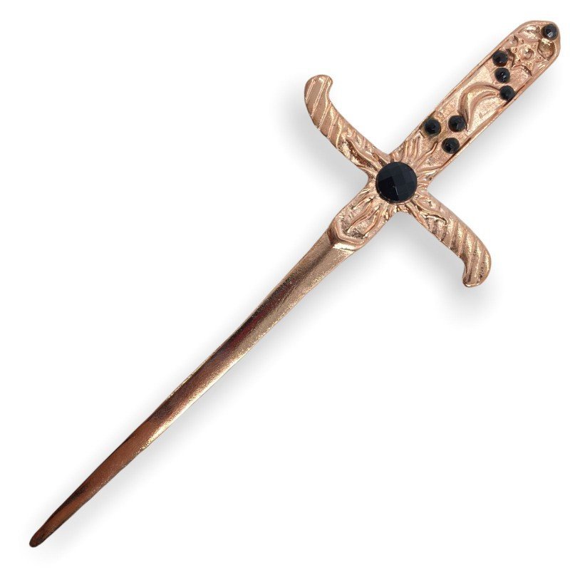 Adaga Cigana em Metal Cobre Brilhante 19 cm com Pedra Preta ...